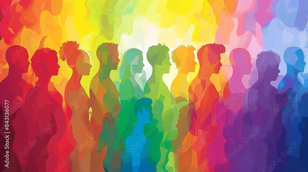 LGBT long banner. Silhouettes of diverse people are painted in the ...