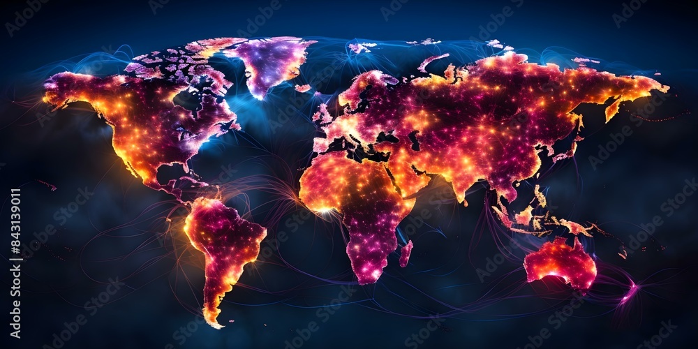 Global Business Network Connections An Abstract World Map Illustrating ...