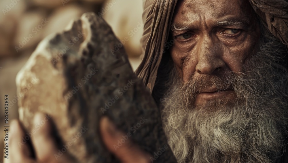 Moses holding the stone tablets with the 10 commandments, Bible story ...