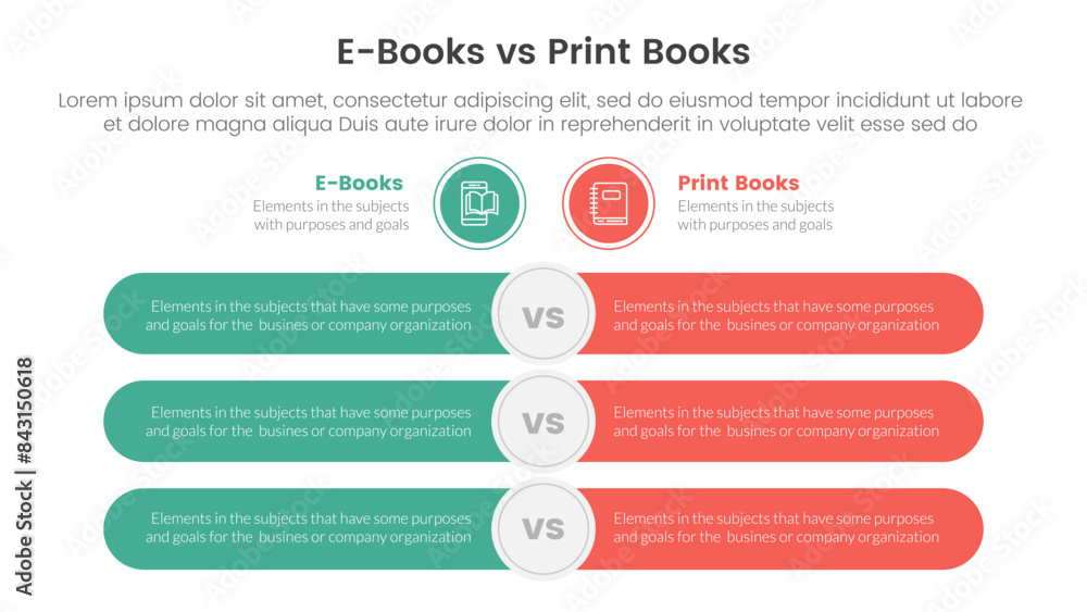 ebook vs physical book comparison concept for infographic template ...