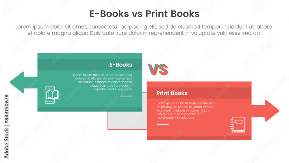 ebook vs physical book comparison concept for infographic template ...