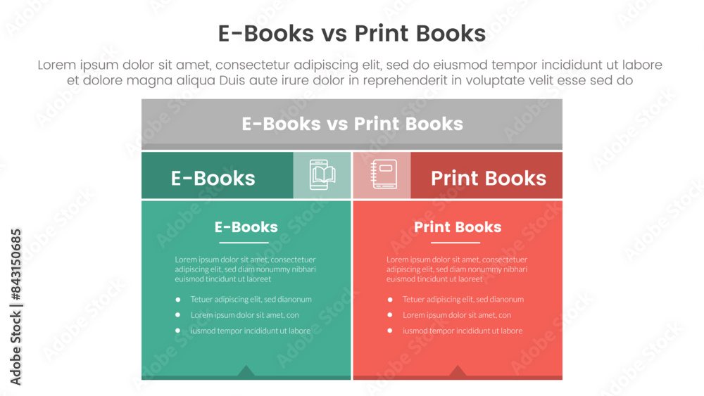 ebook vs physical book comparison concept for infographic template ...