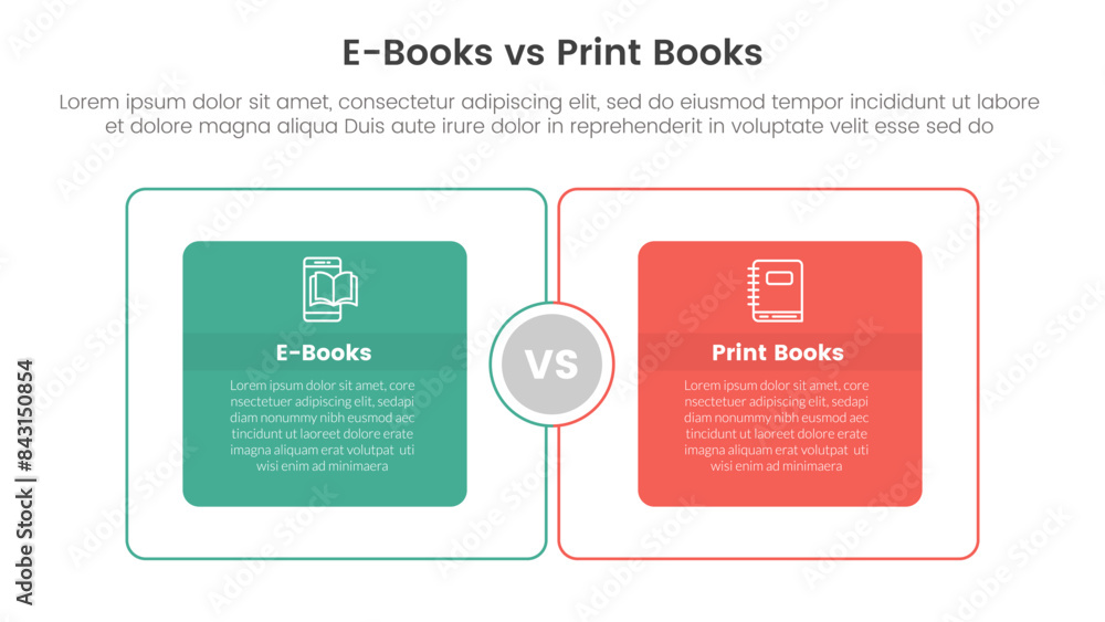 ebook vs physical book comparison concept for infographic template ...