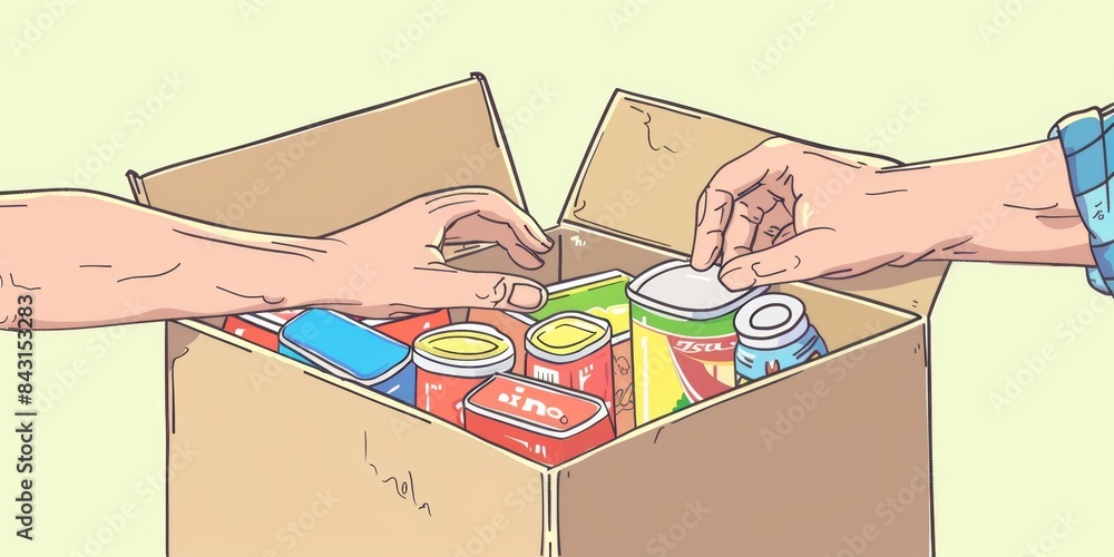Cartoon illustration of hands giving food in box Stock Illustration ...
