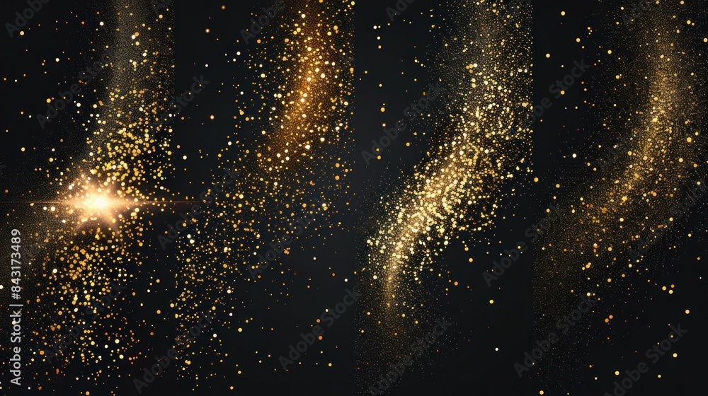 gold sparkles are falling from the sky. The sparkles are falling in a ...