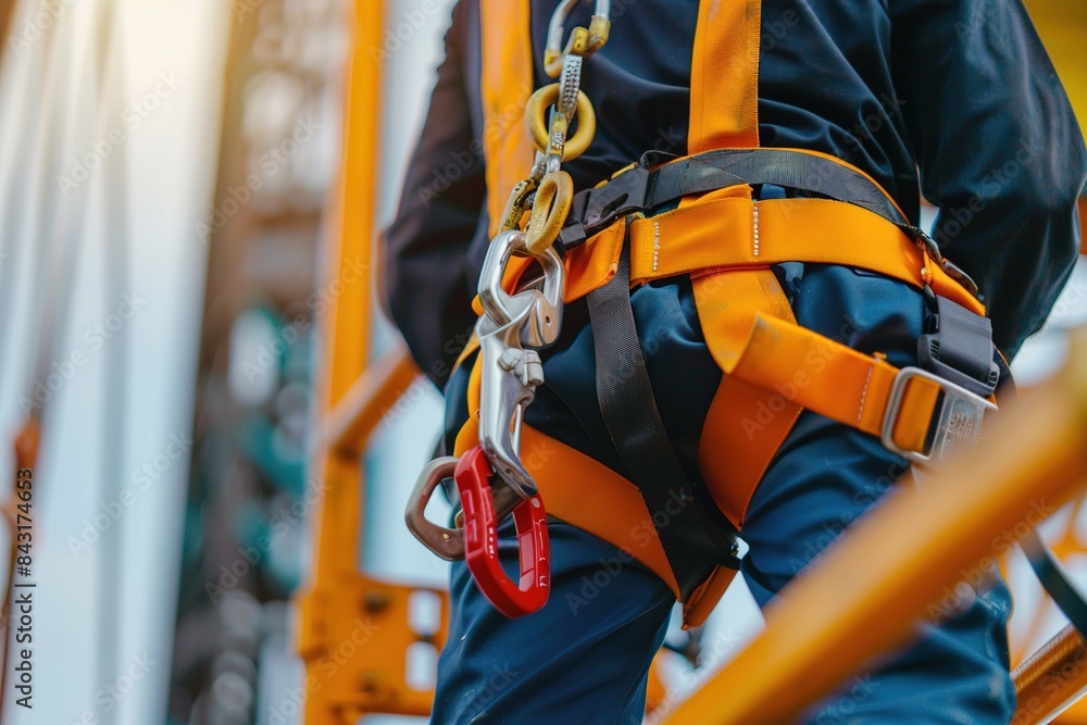 Safety body construction. Safety belt and hook. Work safety concept ...