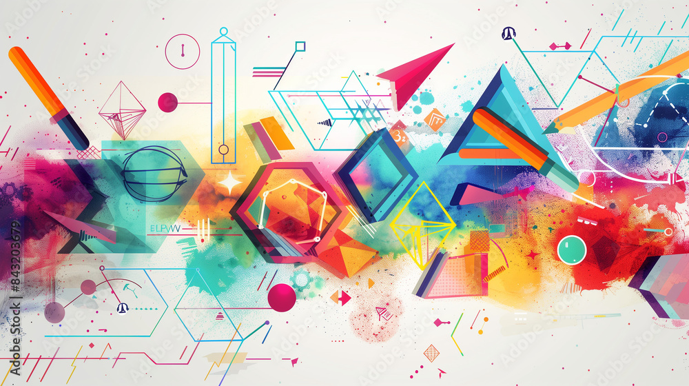 Dynamic back to school background with a burst of colorful geometric ...