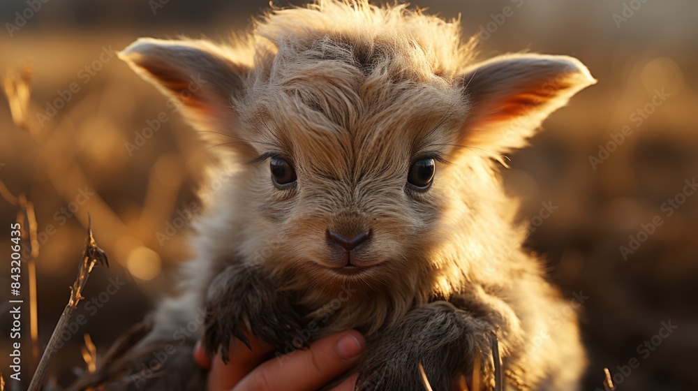 Little goat portrait on woman hands on nature background Stock ...