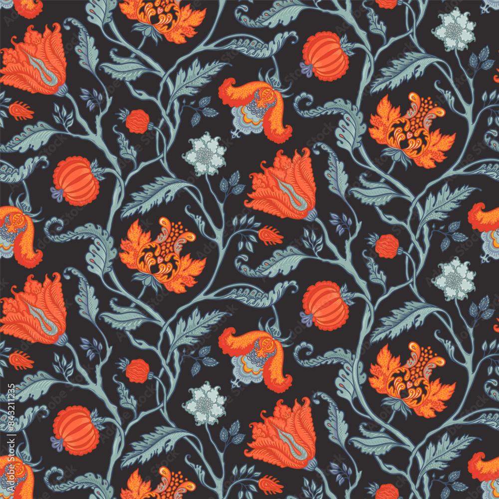 Floral vintage seamless pattern in Jacobean style for retro wallpapers ...