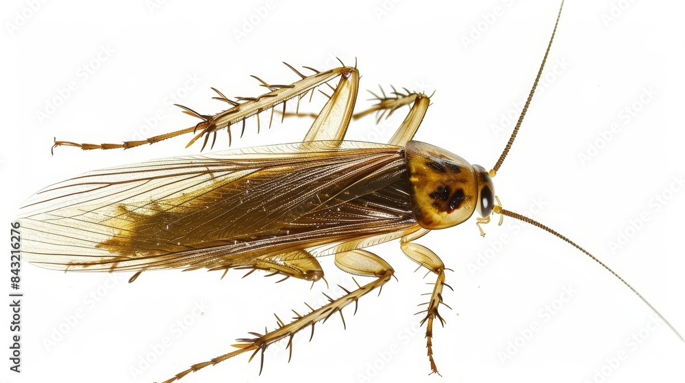 Close-up of an american cockroach in a prone position, legs extended ...