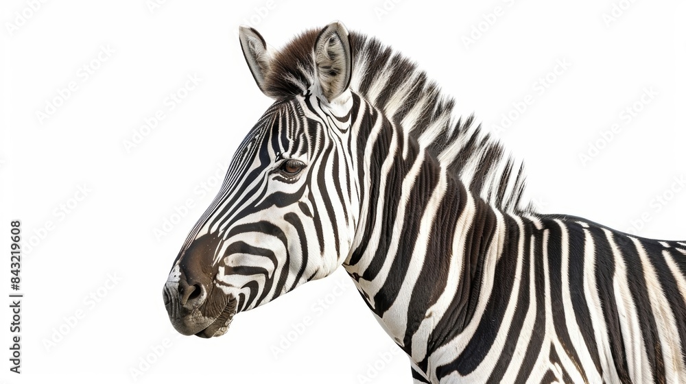 Confident zebra posing in front of white background, showcasing its ...