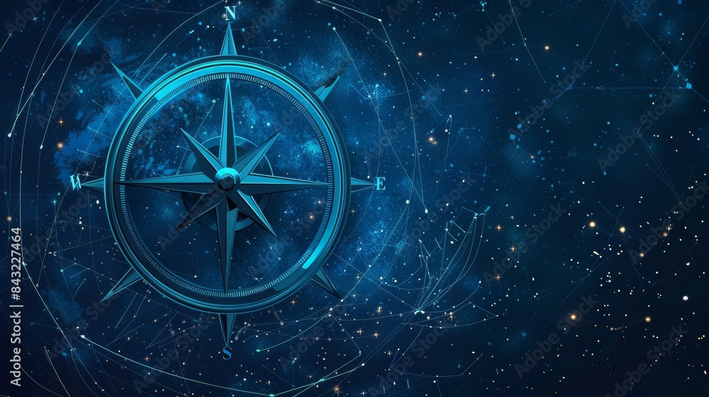 Compass on a starry night sky for travel and navigation themed designs ...