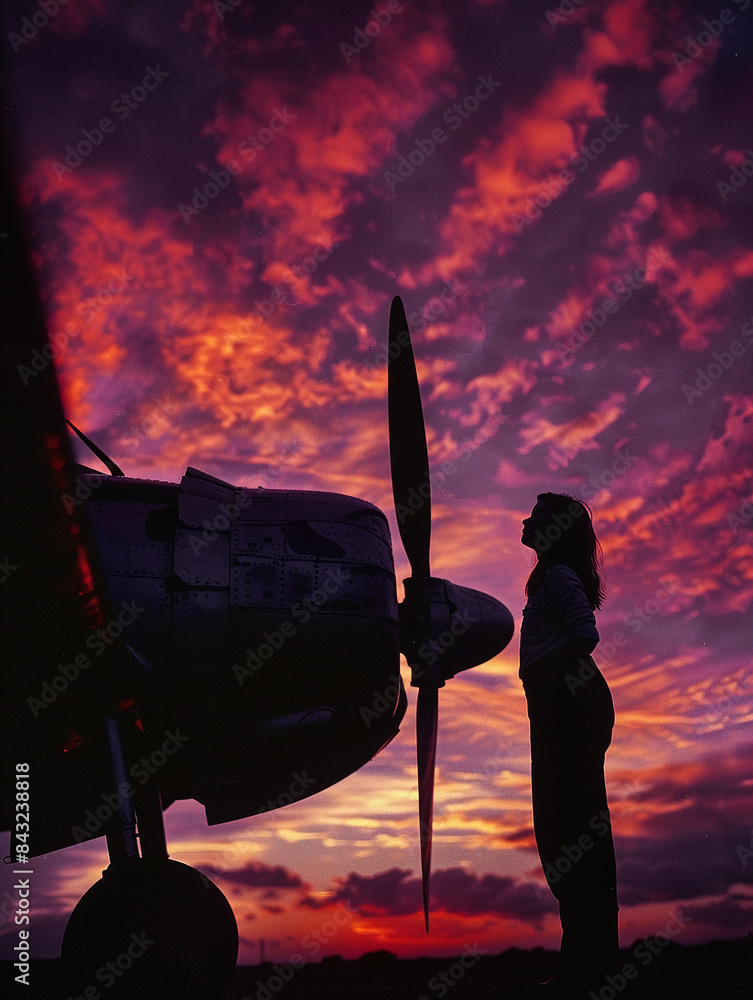 the pioneering aviatrix, standing proudly next to her plane, the ...