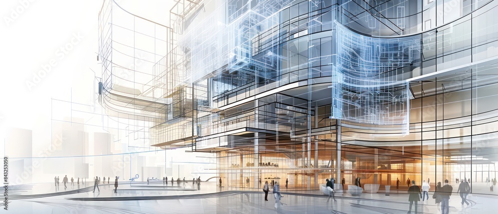digital building with lines and white dots, representing the ...