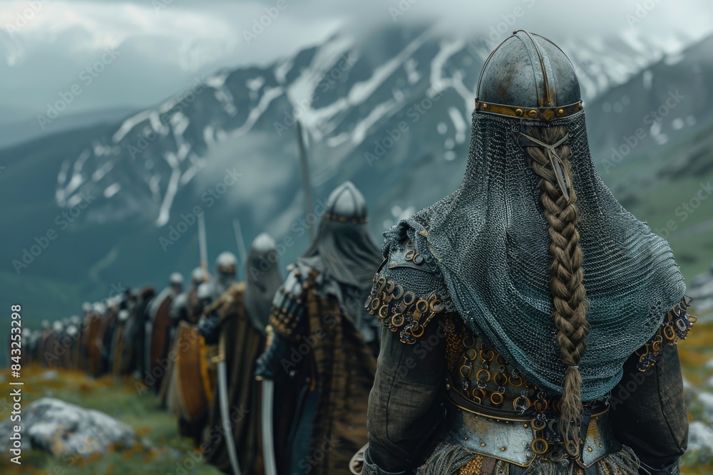 Foto de Portrait of a Slavic woman warrior in chain mail: depicting a ...