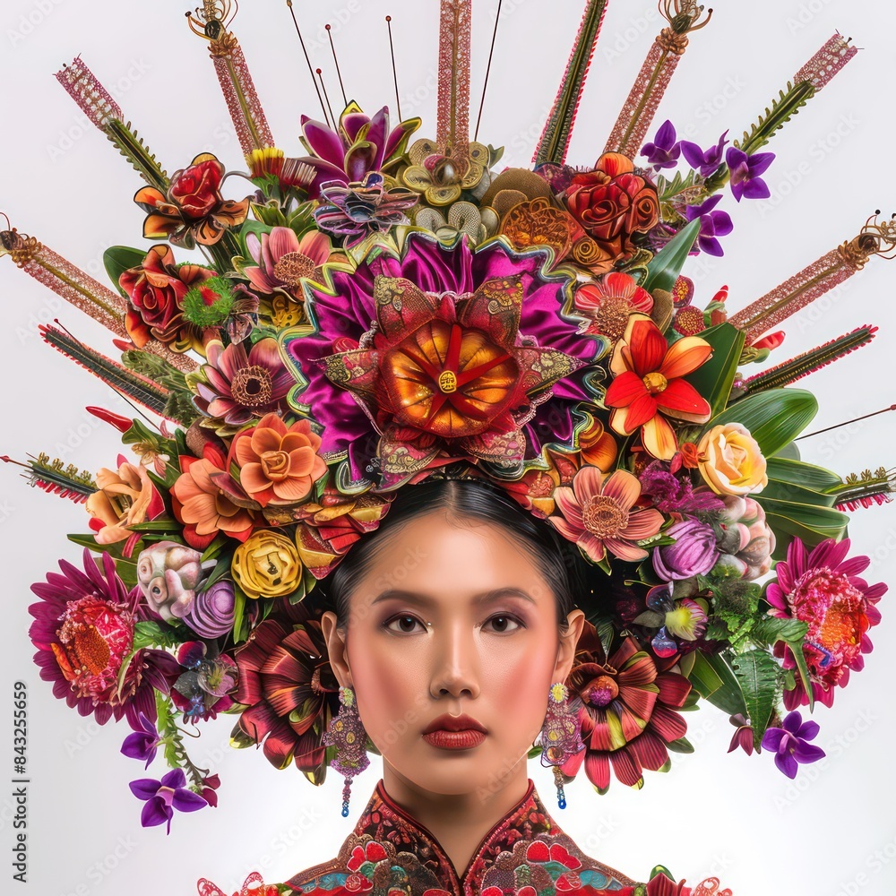 filipino women with a flowers crown, cultural creative design, white ...