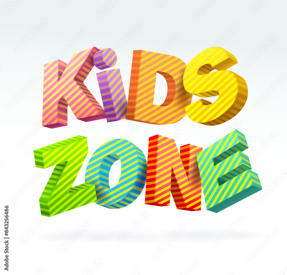 Kids zone character text design 3D isolated on white background. Use in ...