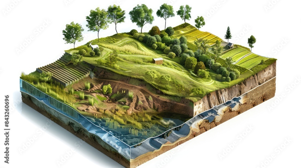 Agriculture Innovation: Isometric Farmland Landscape with Underground ...