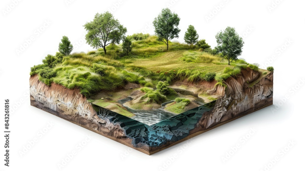 Isometric Farmland Landscape with Cross-Section of Underground Water ...