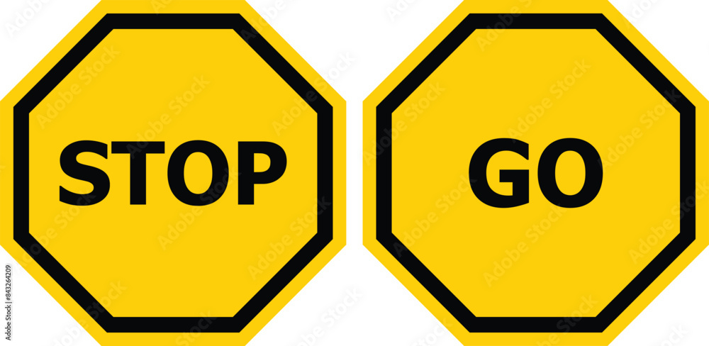 Stop and Go traffic signs vector in yellow background Stock Vector ...