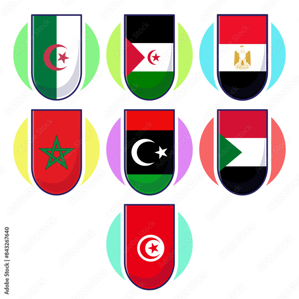 North african countries flags. Cute vector element design, travel ...