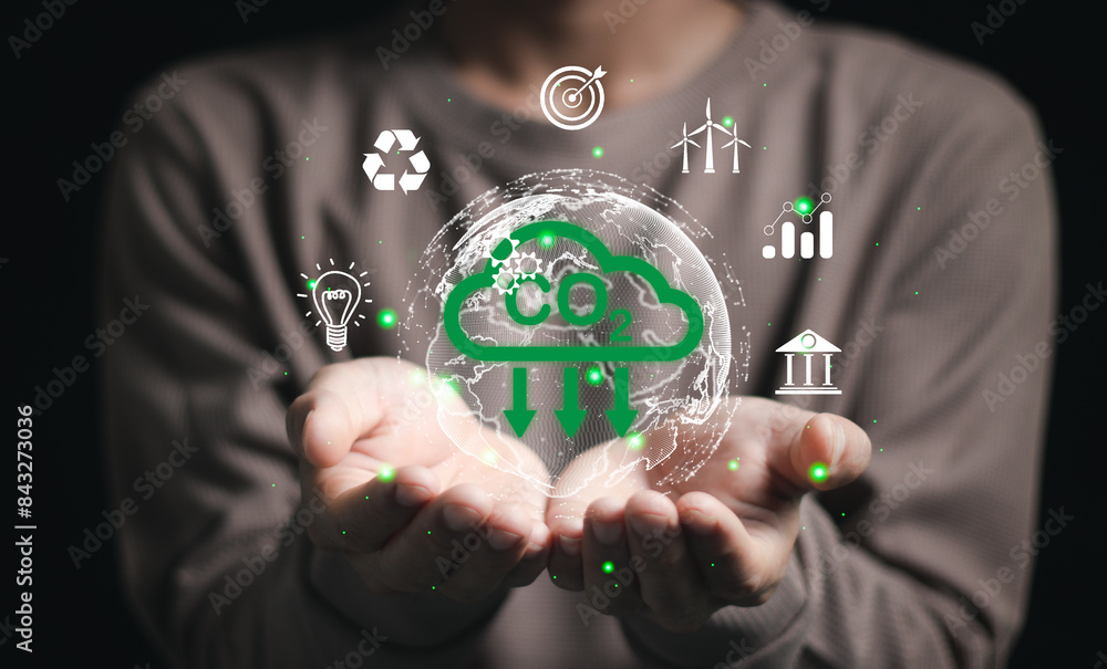 Reduce greenhouse gas emission concept. Carbon footprint climate change ...