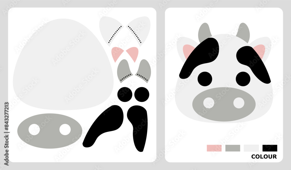 Cow head pattern for felt, applique, patchwork and paper craft. Vector ...
