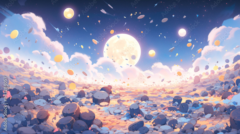 Fantasy sky, moon, beautiful starry sky illustrations, human moon day ...