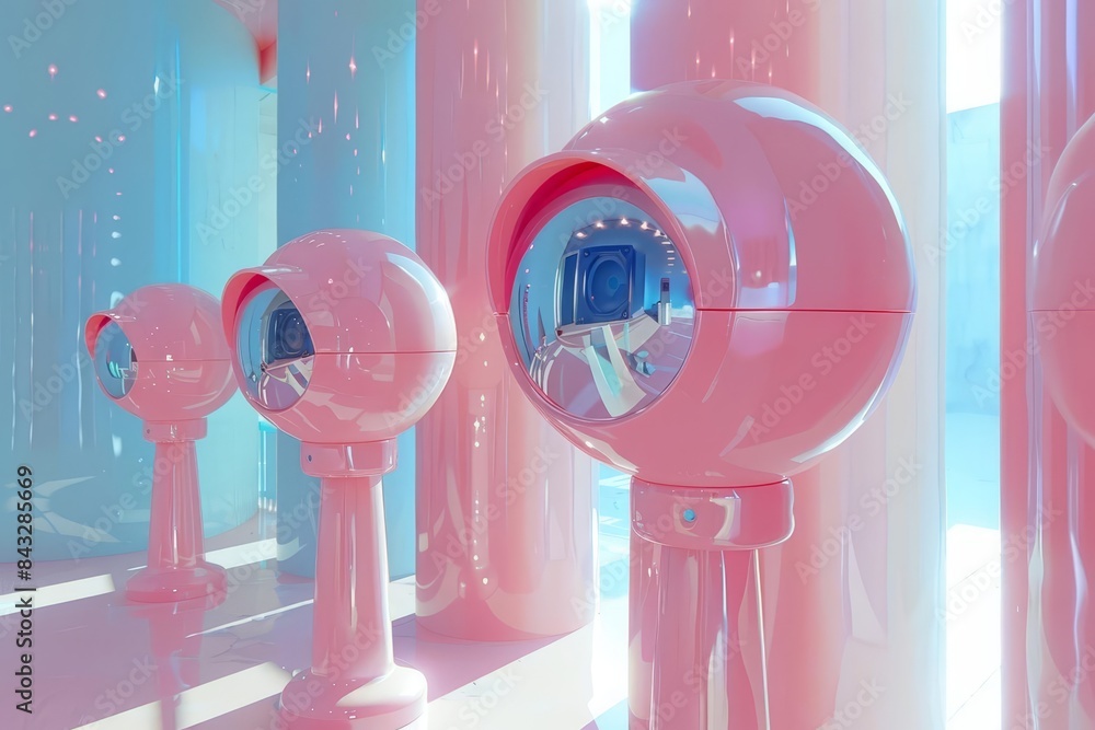 Surveillance cameras icon 3d blender pastel color Abstract background ...