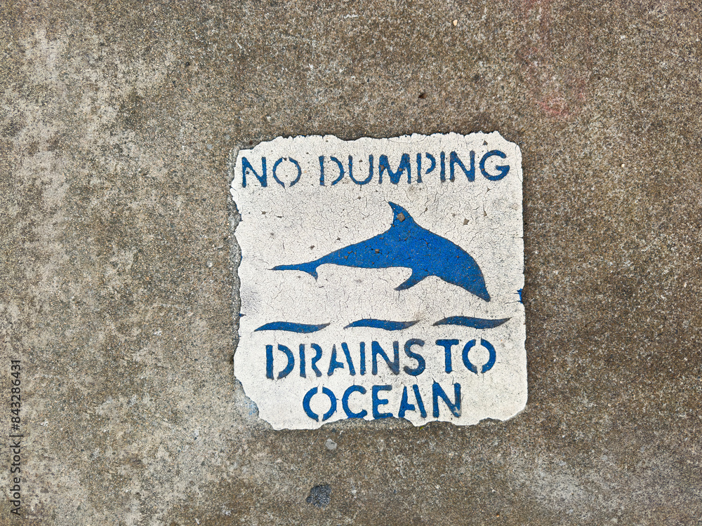no dumping drains to ocean sign Stock Photo | Adobe Stock
