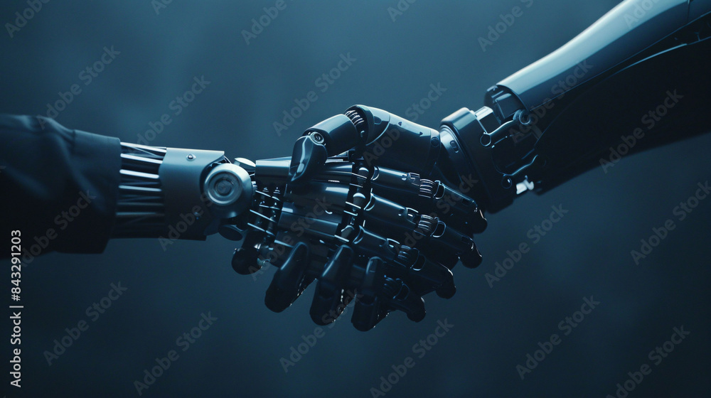 Human hand reaching out for handshake with robot hand business concept ...