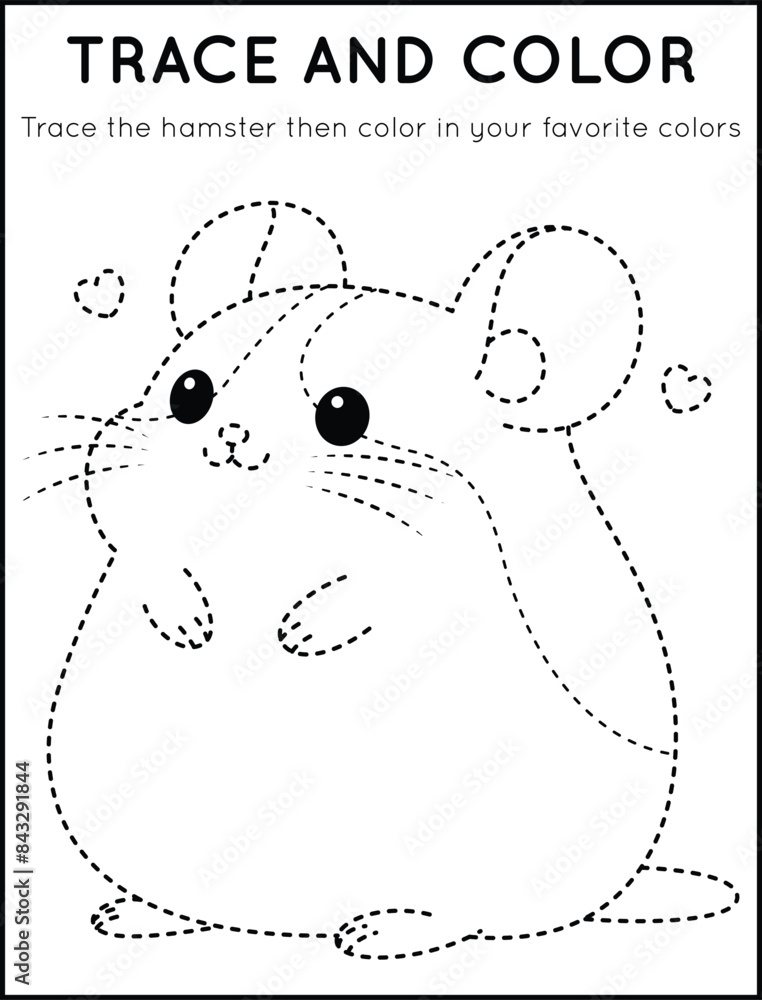 Trace and Color Cute Hamster in Worksheet For Kids Stock Vector | Adobe ...