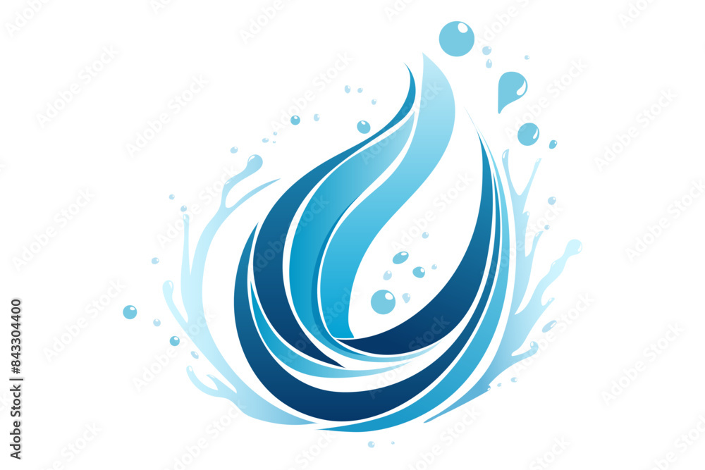 Swirl water flow splash with splatters, clean blue water wave isolated ...