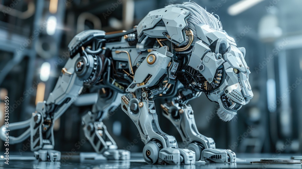 Fearsome robotic lion with integrated weaponry and cutting-edge ...