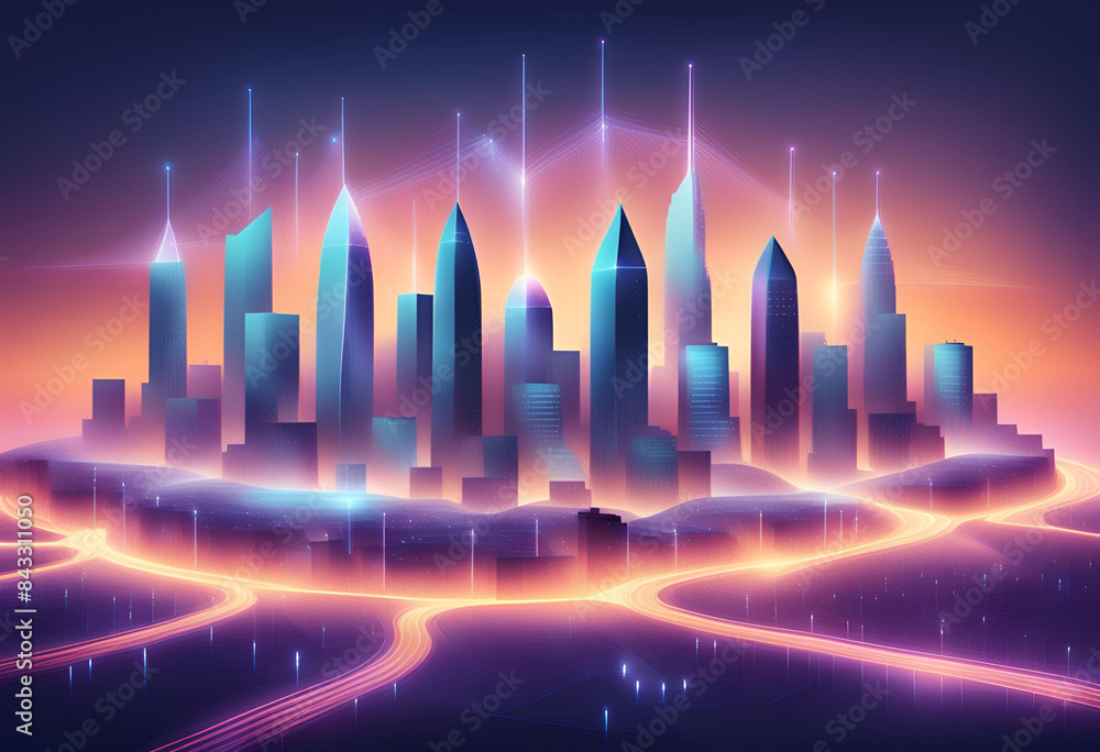 Modern city layout with lines and dots, showcasing big data connection ...