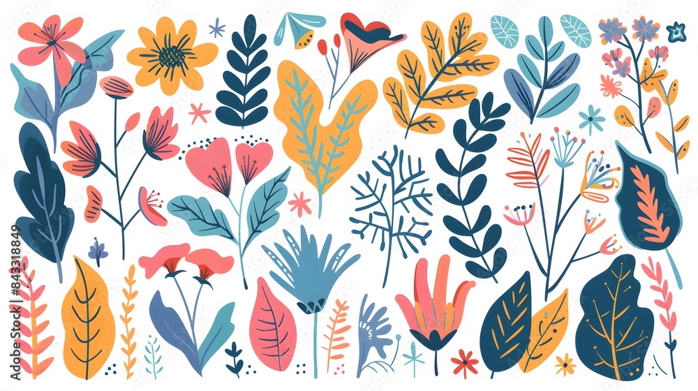 Abstract plants shapes and forms vector illustration set for design ...
