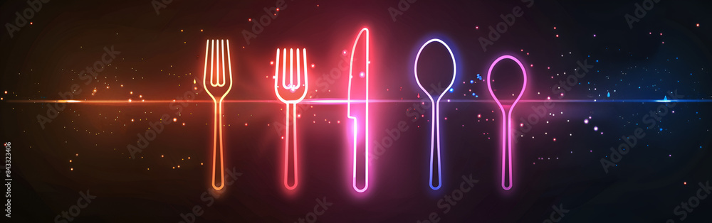 Design of Cyberpunk Food Borderline Design Neon Lines Style, Colorful ...