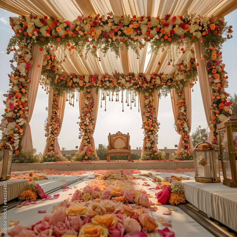 Wedding mandap and seating arrangement and very beautiful decoration ...