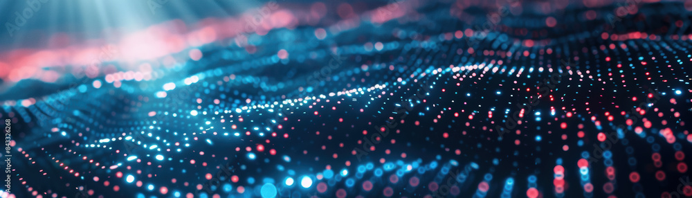 Futuristic digital landscape with glowing blue and red lights Pulsating ...