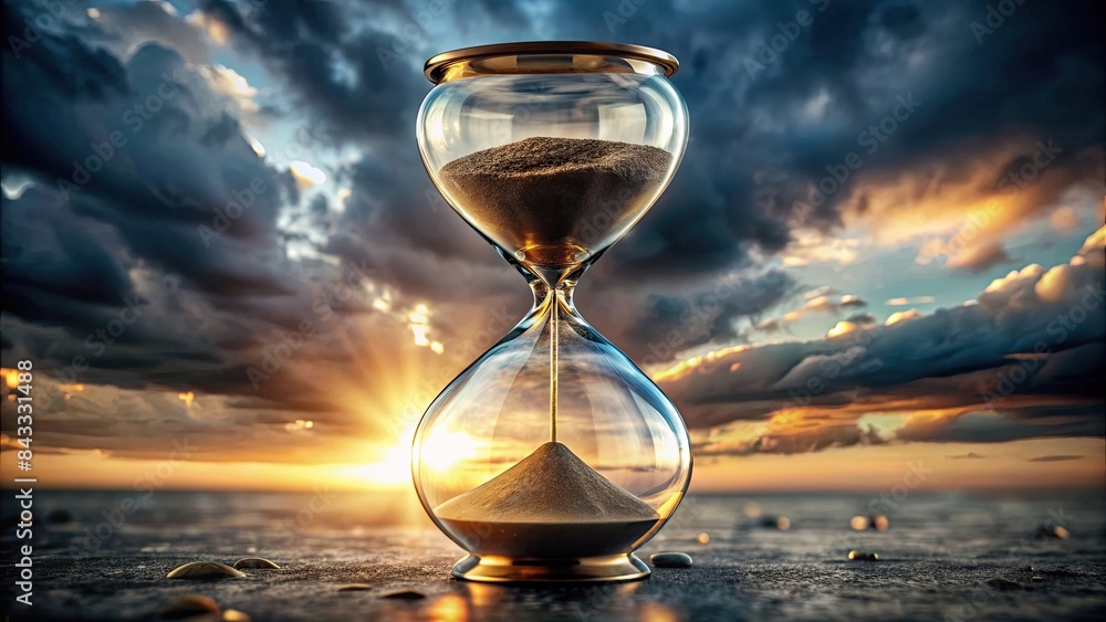 hourglass on the sand, concept of time running out urgency and action ...