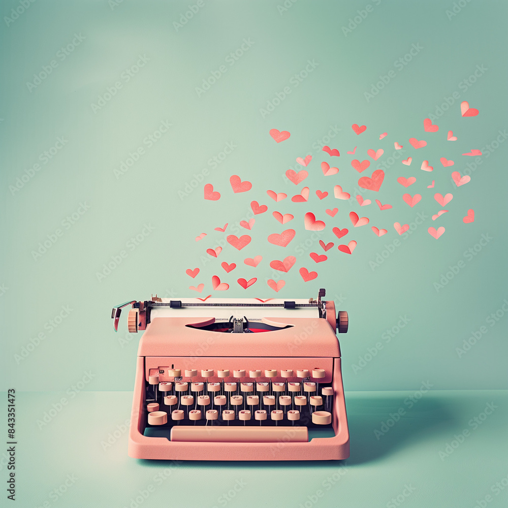 Vintage typewriter typing out love notes on pastel background, minimal ...