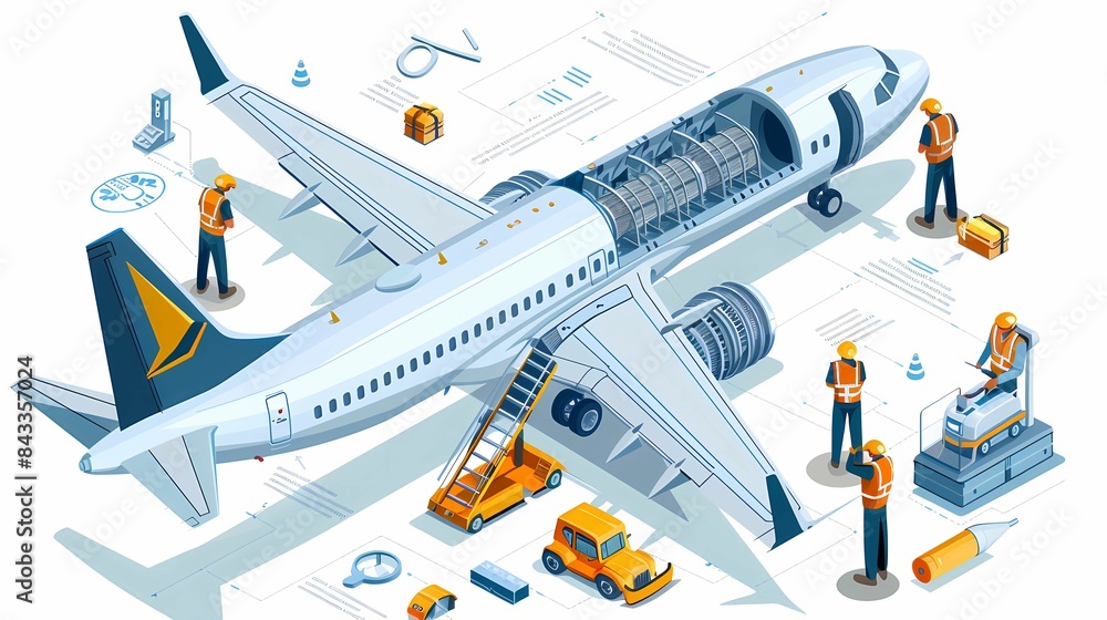An aircraft engineer planning with mechanician maintenance jet engine ...