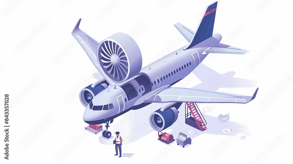 An aircraft engineer planning with mechanician maintenance jet engine ...