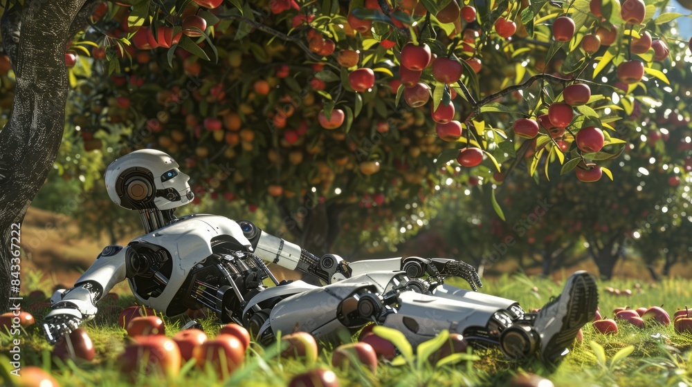 Sir Isaac Newton's Theory of Gravity, with a robot sitting under an ...