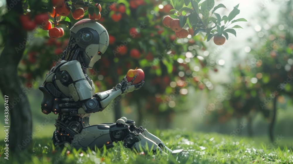 Sir Isaac Newton's Theory of Gravity, with a robot sitting under an ...