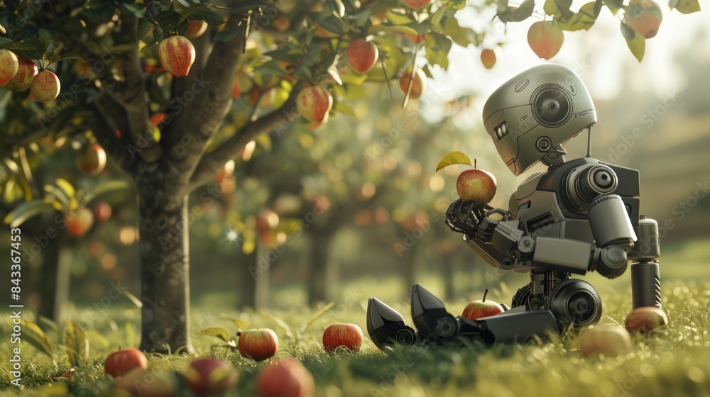 Sir Isaac Newton's Theory of Gravity, with a robot sitting under an ...