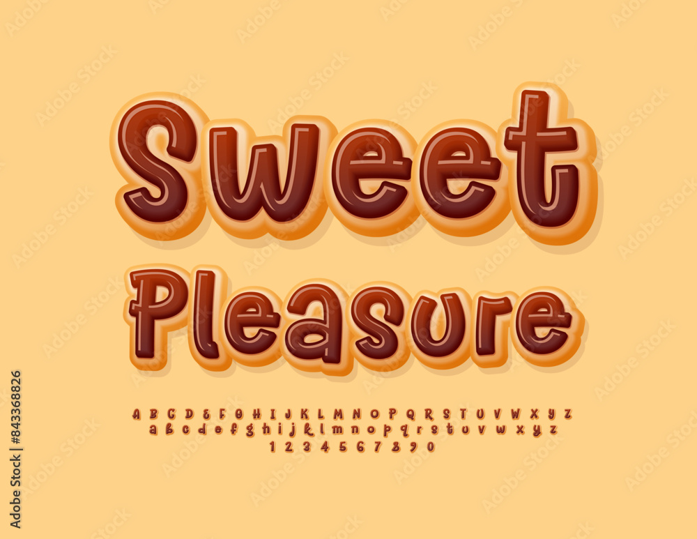 Vector Tasty Banner Sweet Pleasure For Cafe And Shop Sweet Donut Font Choco Cake Alphabet