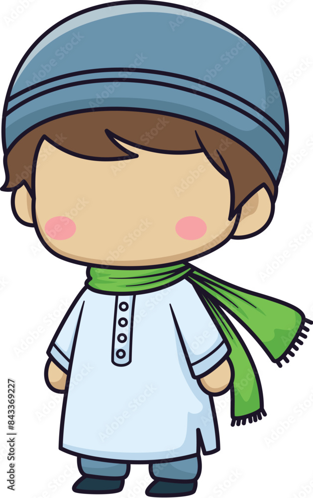 Cute happy Muslim boy cartoon illustration Stock Vector | Adobe Stock