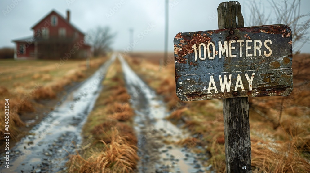 Directional marker displaying distance of 100 meters Stock Illustration ...