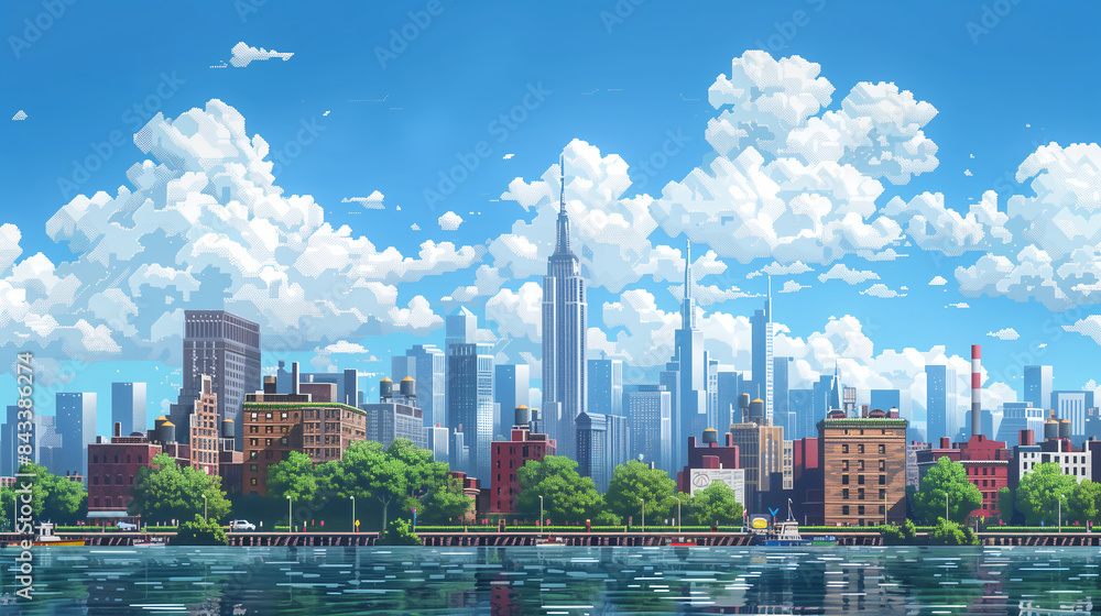 Landscape of metropolitan city pixel art illustration, Skyscraper in ...